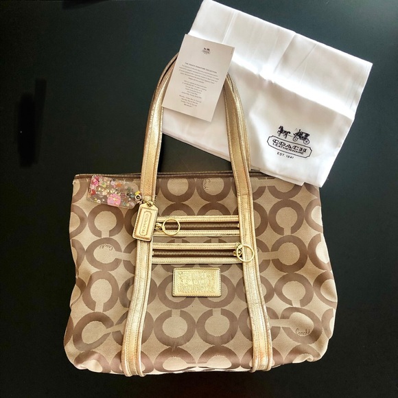 Coach | Bags | Coach Poppy Op Art Metallic Gold Glam Tote | Poshmark